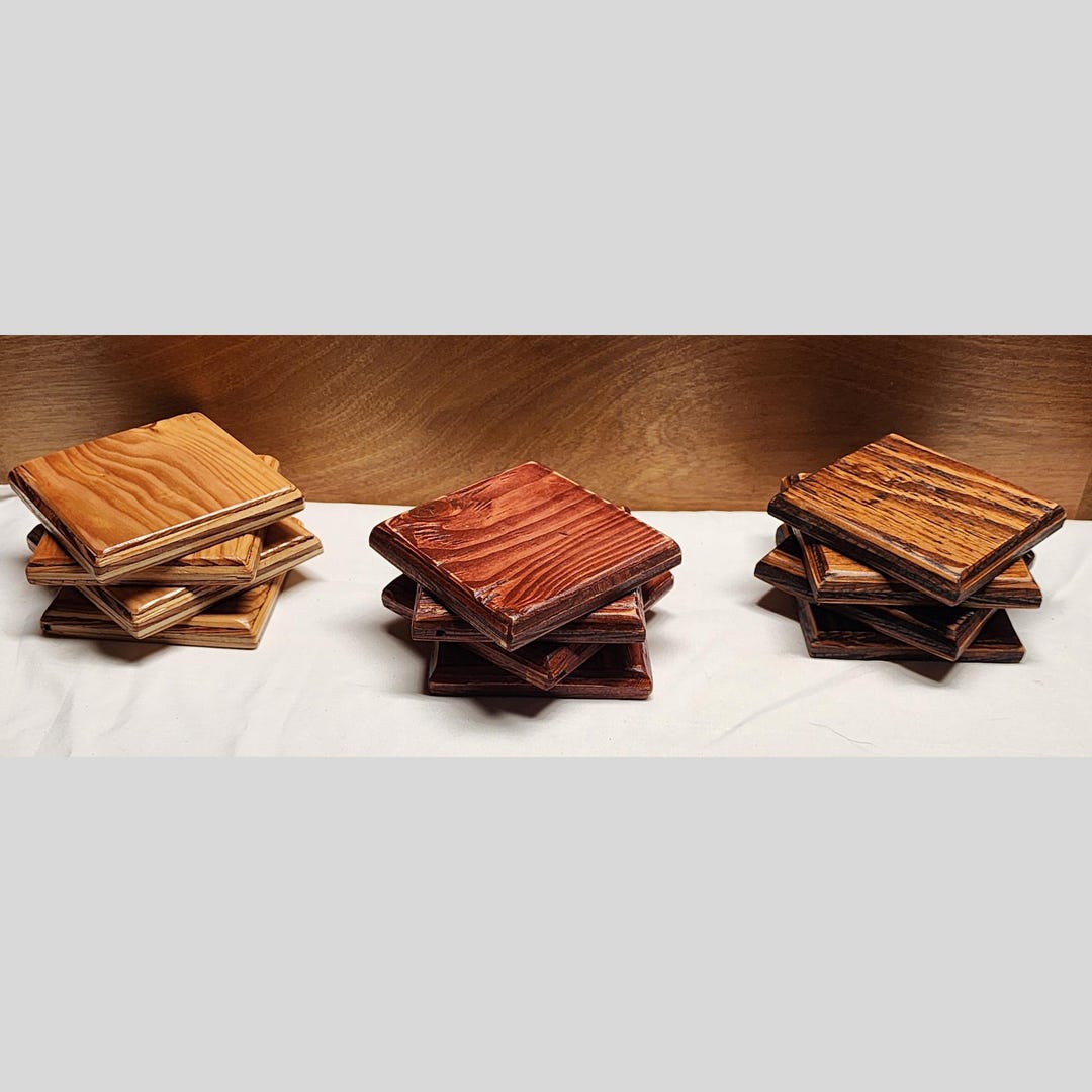 Rustic Handmade Wooden Coasters – Set of 4 Natural Wood Drink Coasters ...