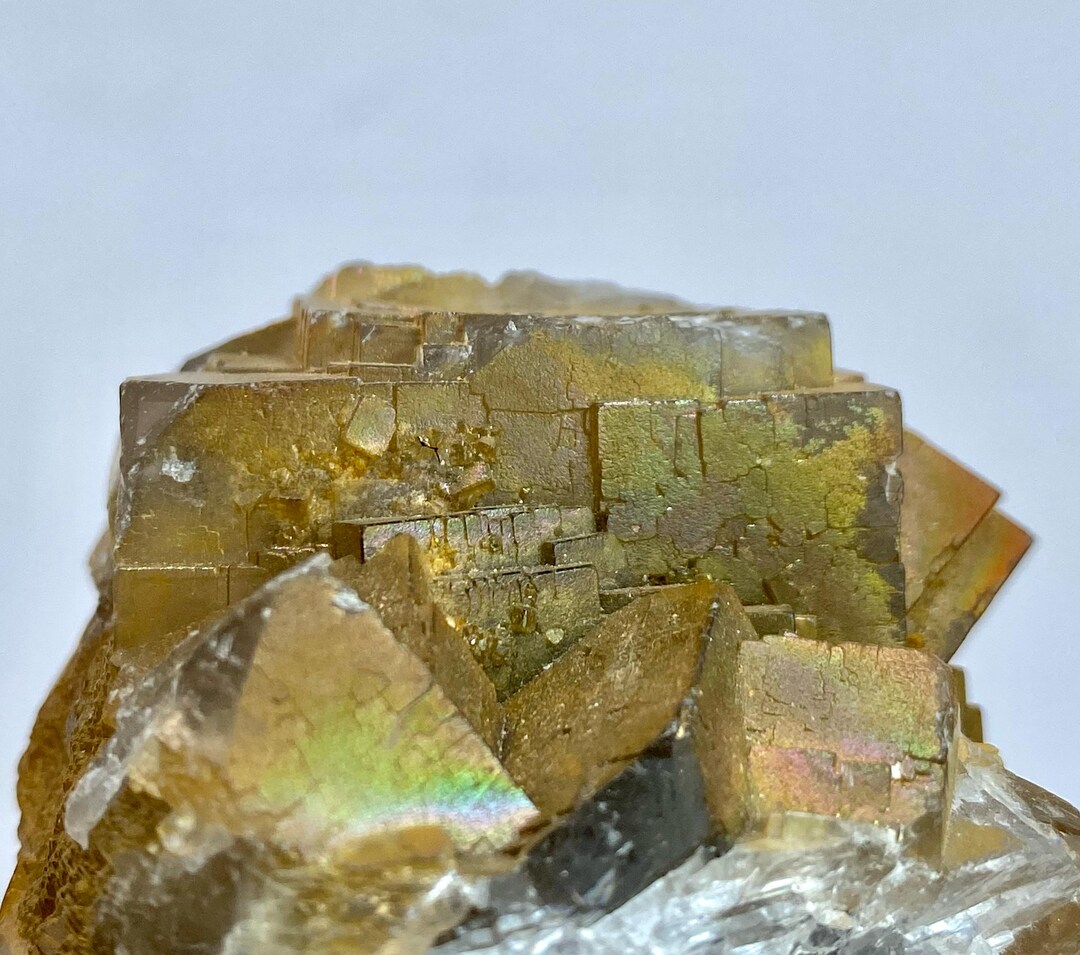 136 Gram Golden Prism: A Radiant Display of Iridescence in Fluorite ...