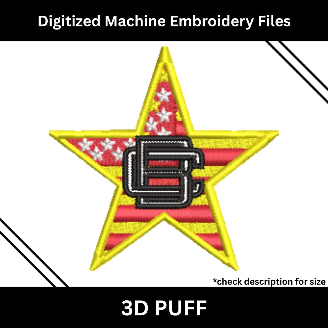 CB Star Logo 3D Puff Embroidery Design, Machine Embroidery Files ...