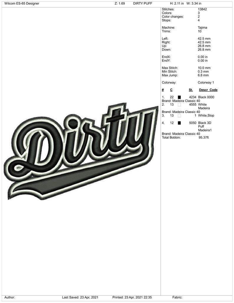 Dirty Script Logo 3D Puff Embroidery Design | Digitized Machine ...