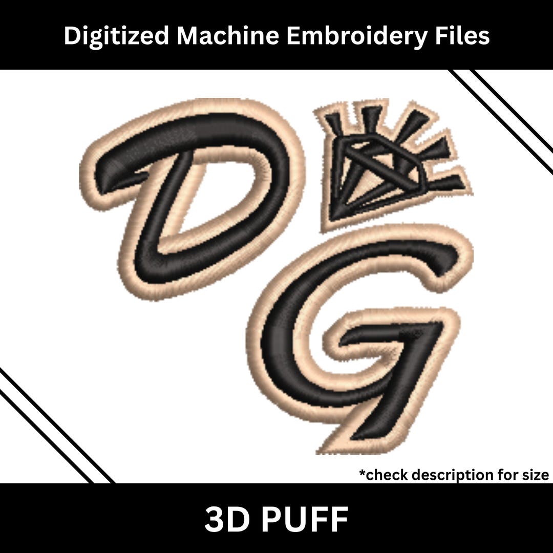 DG Diamond 3D Puff Embroidery Design | Monogram Logo Machine Embroidery ...