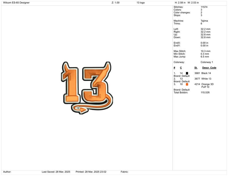 Number 13 3D Puff Embroidery Design | Devil Tail Gothic 13 Machine ...
