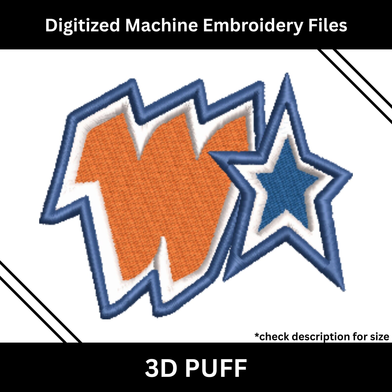 3D Puff W Star Logo Embroidery Design | Machine Embroidery Files EMB ...
