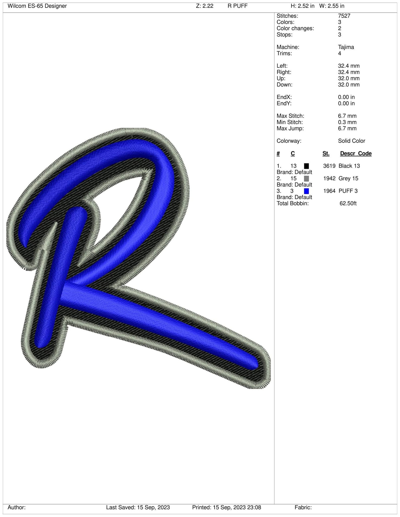 Letter R 3D Puff Embroidery Design - Script Style Digitized File for ...