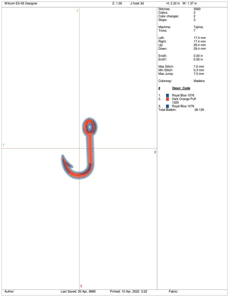 3D Puff J Hook Embroidery Design, Machine Embroidery File, Fishing Hook ...