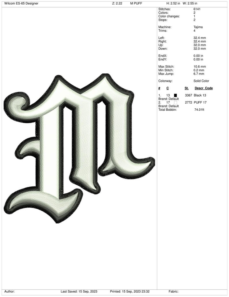 Gothic M 3D Puff Embroidery Design – Old English Monogram Letter ...