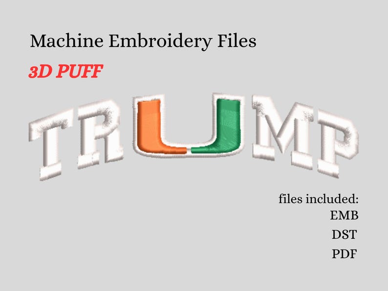 3D Puff TRUMP Letters Embroidery Design | Machine Embroidery Files ...