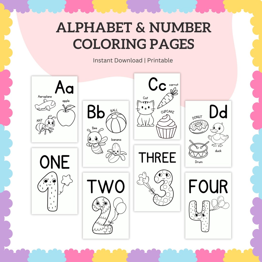 ABC and Number Coloring Pages | Alphabet and Numbers Printable | ABC ...