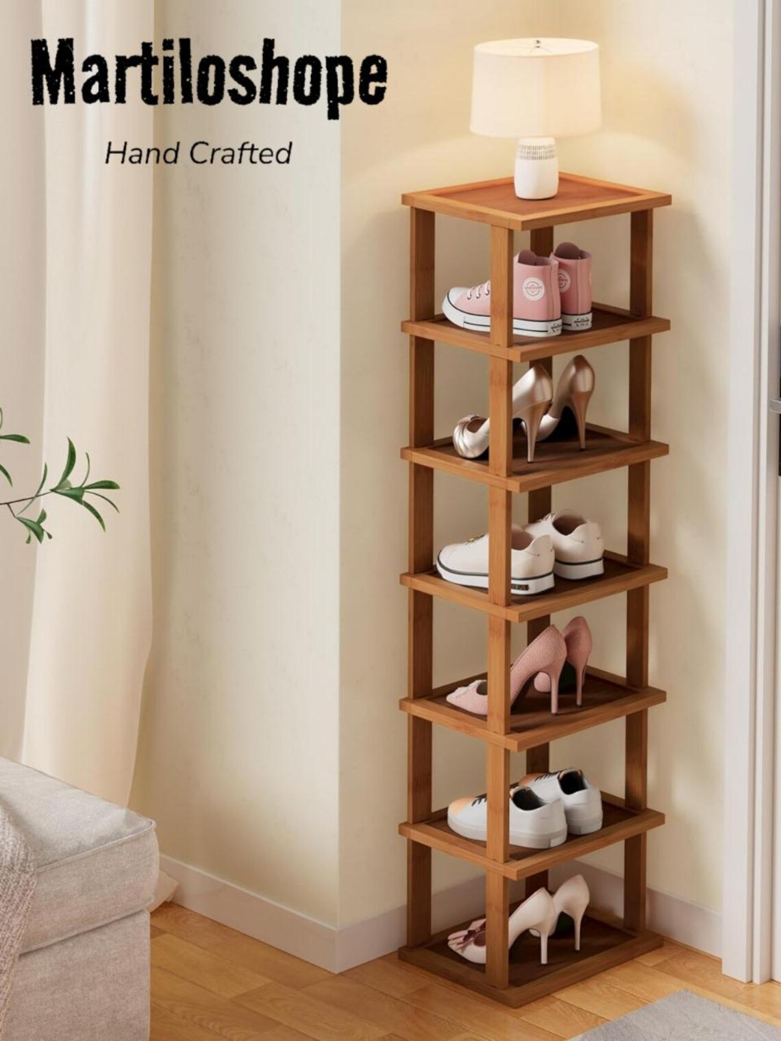 Bamboo Shoe Rack for Entryway, Vertical Shoe Rack 7-tier Tall & Narrow ...