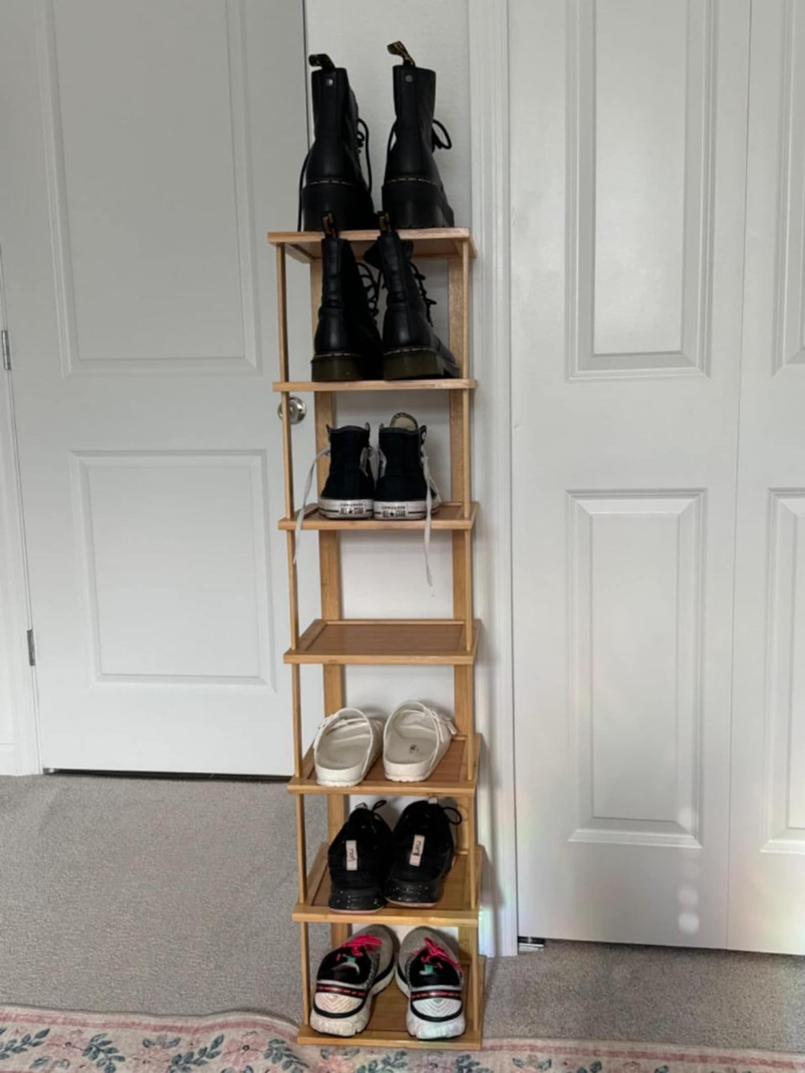 Bamboo Shoe Rack for Entryway, Vertical Shoe Rack 7-tier Tall & Narrow ...