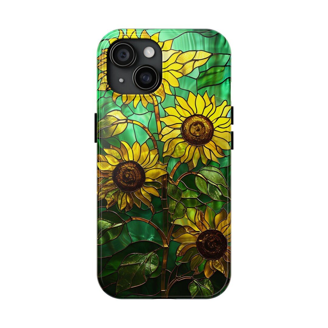 Faux Stained Glass Sunflowers iPhone Case, Trendy Sunflower Leadlight ...