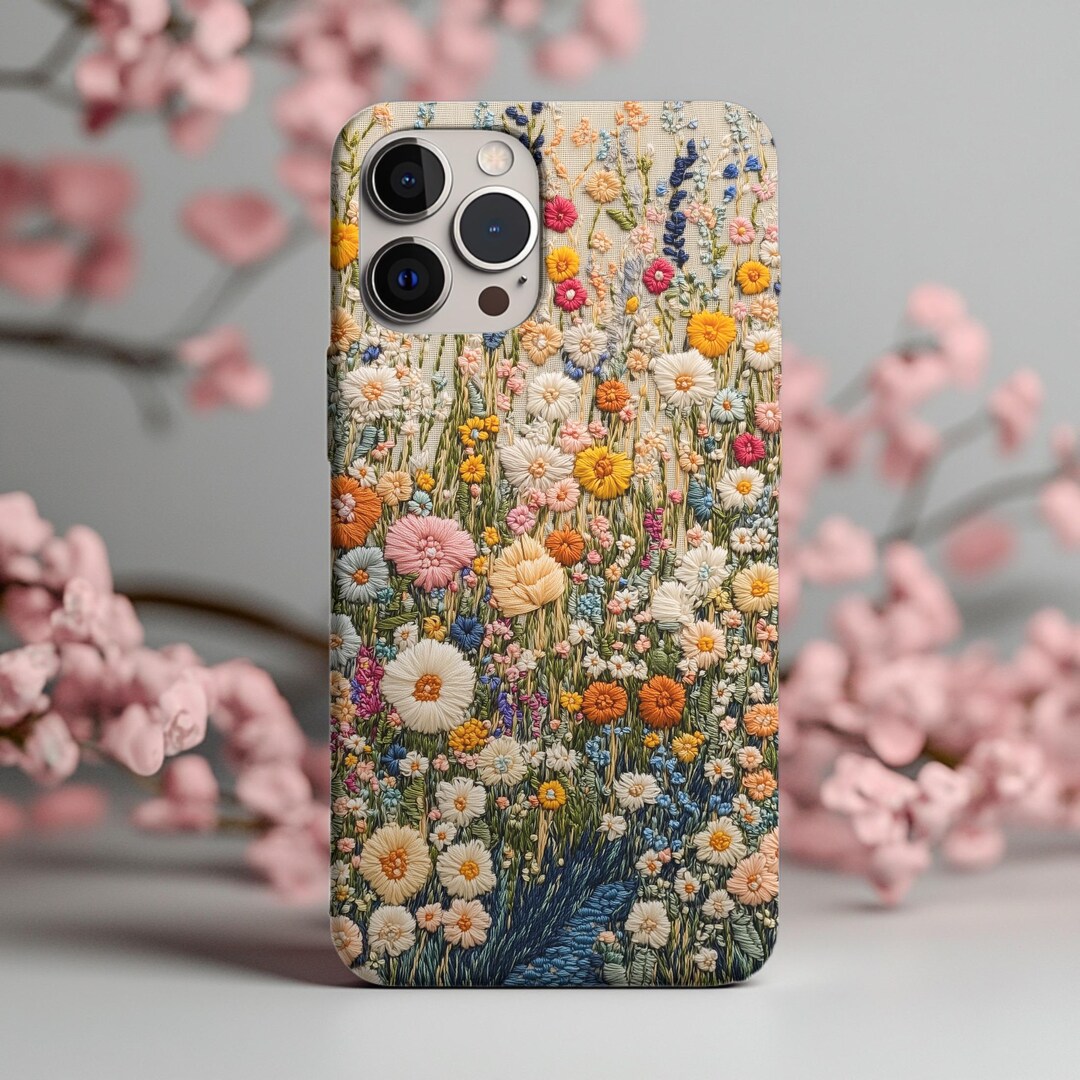 Blooming Flowers Embroidery Style iPhone Case, Perfect Gift for Her ...