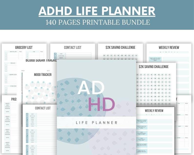 ADHD Self Care Digital Planner Bundle – Mindfulness Mental Health ...