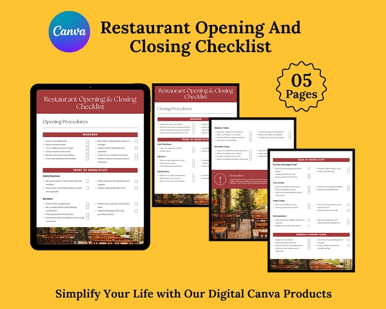 Restaurant Opening and Closing Checklist, Weekly & Monthly Tasks ...