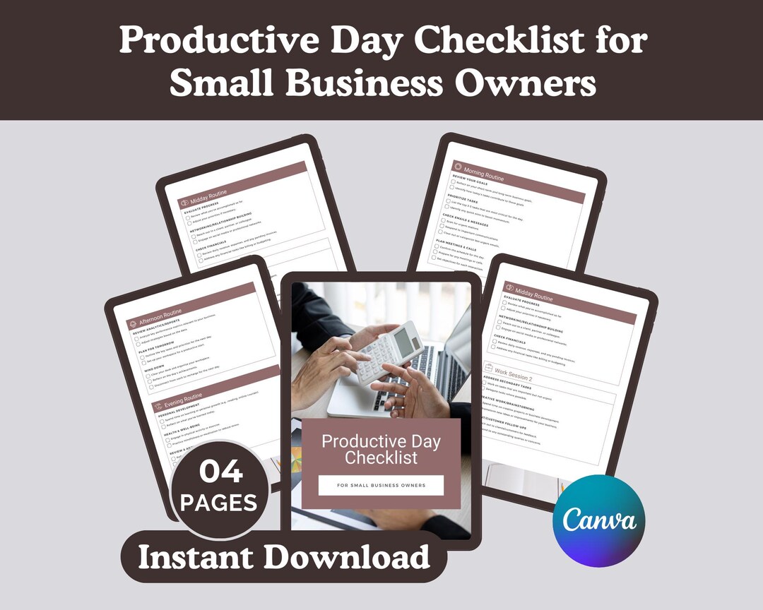 Productive Day Checklist Template, Daily Routine Checklist for Small ...
