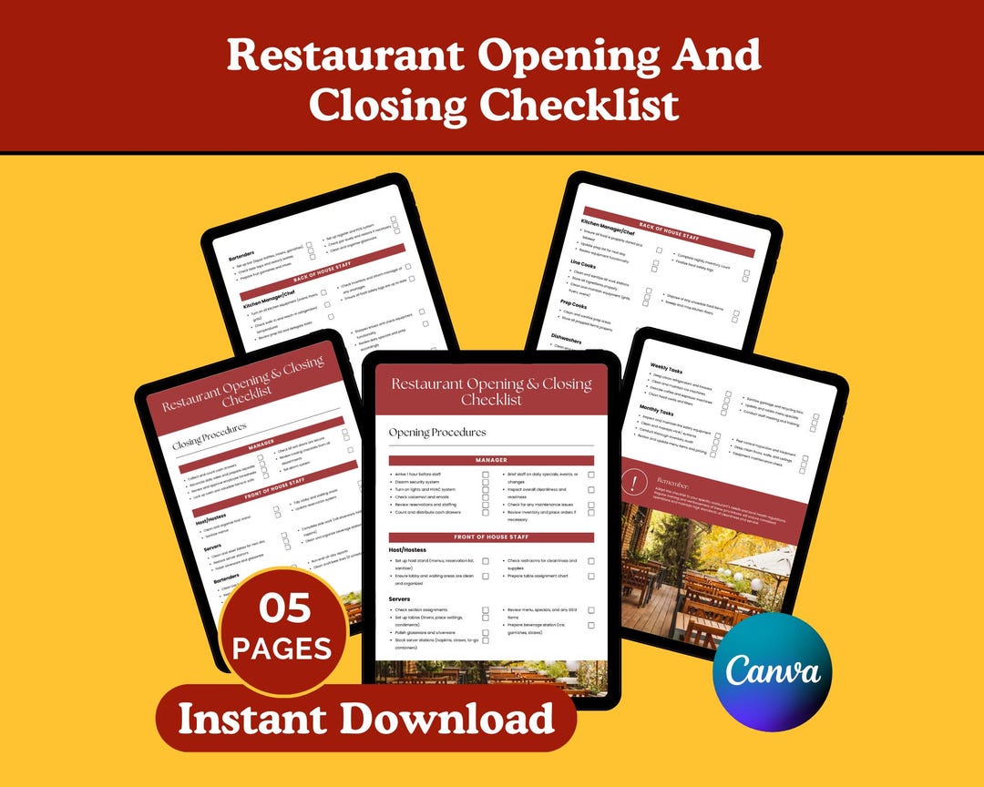 Restaurant Opening and Closing Checklist, Weekly & Monthly Tasks ...