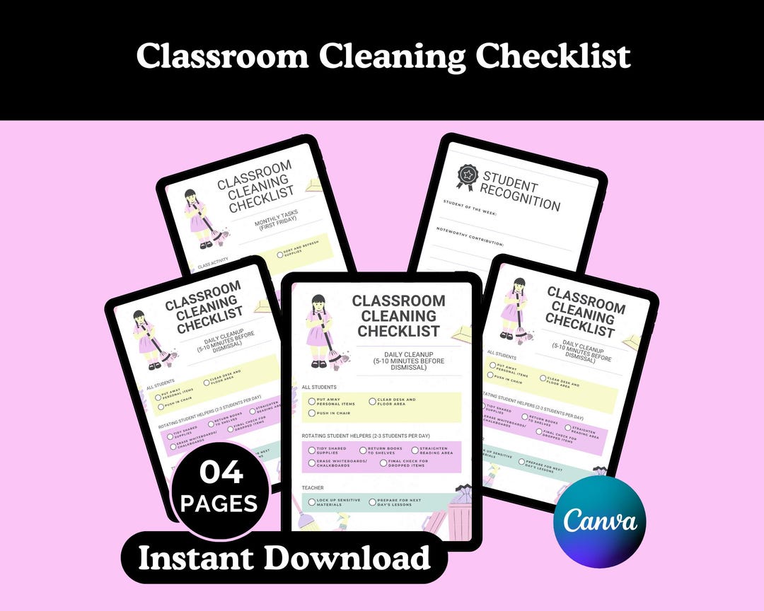 Classroom Cleaning Checklist Canva Template, Daily & Weekly Cleaning ...
