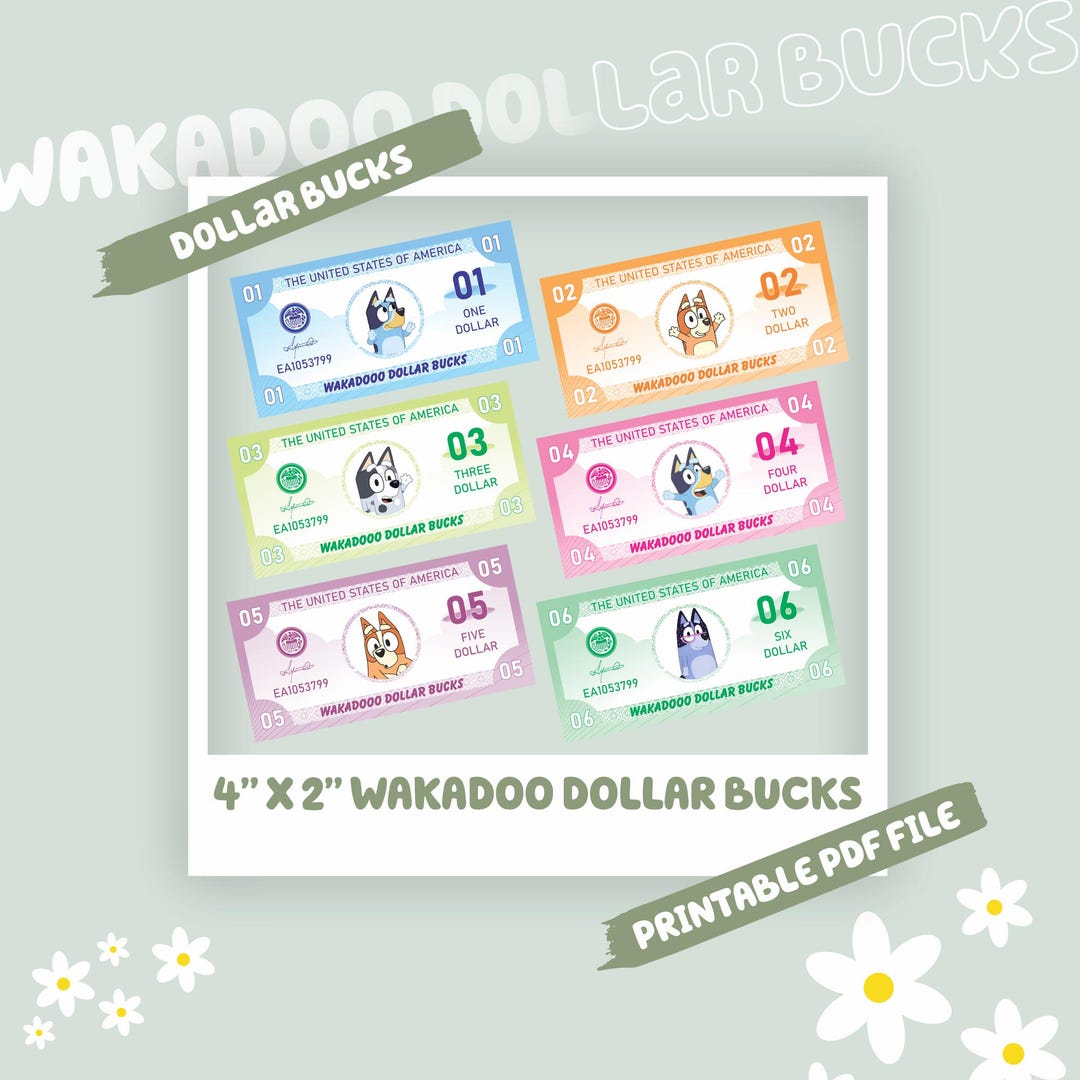 Dollar Bucks Blue Dog Reward Money Kid Good Behaviour Buck Kids Chore ...