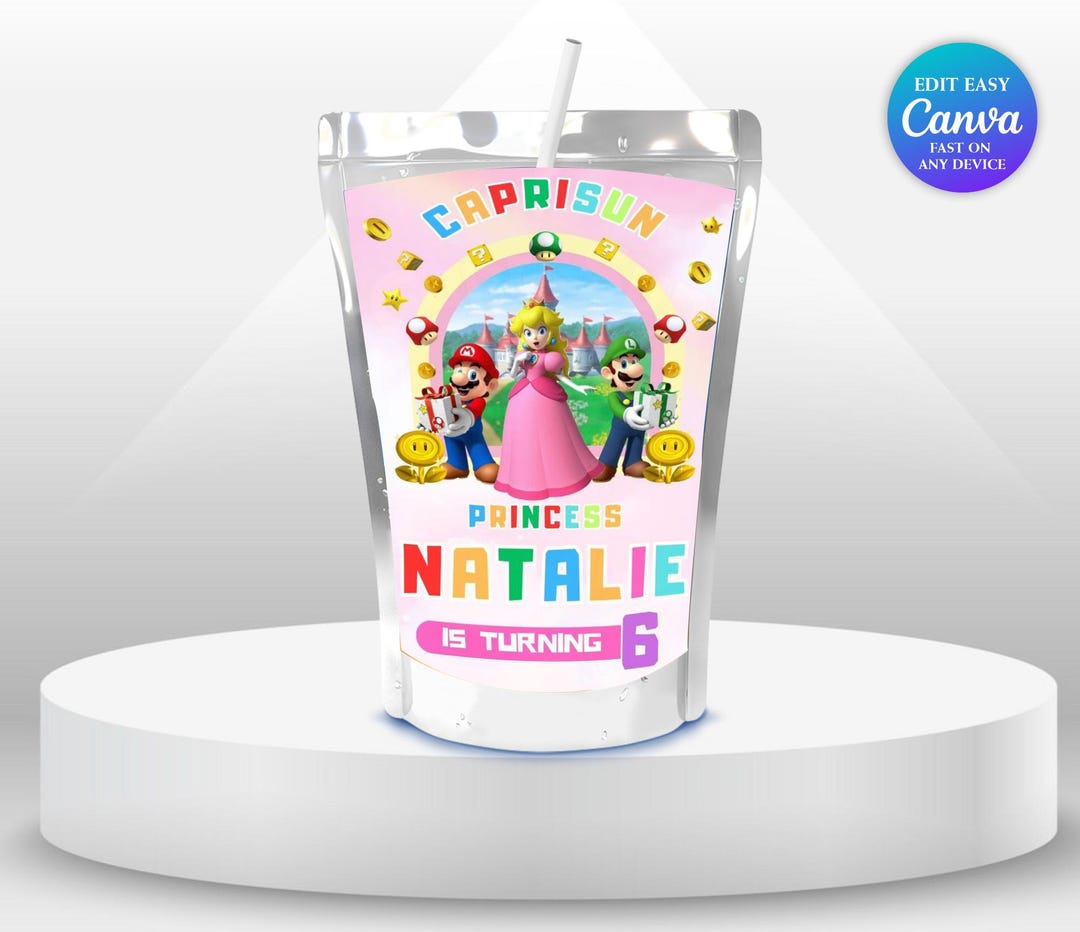 Princess Peach Party Capri Sun Label Mario Theme Party Super Mario ...