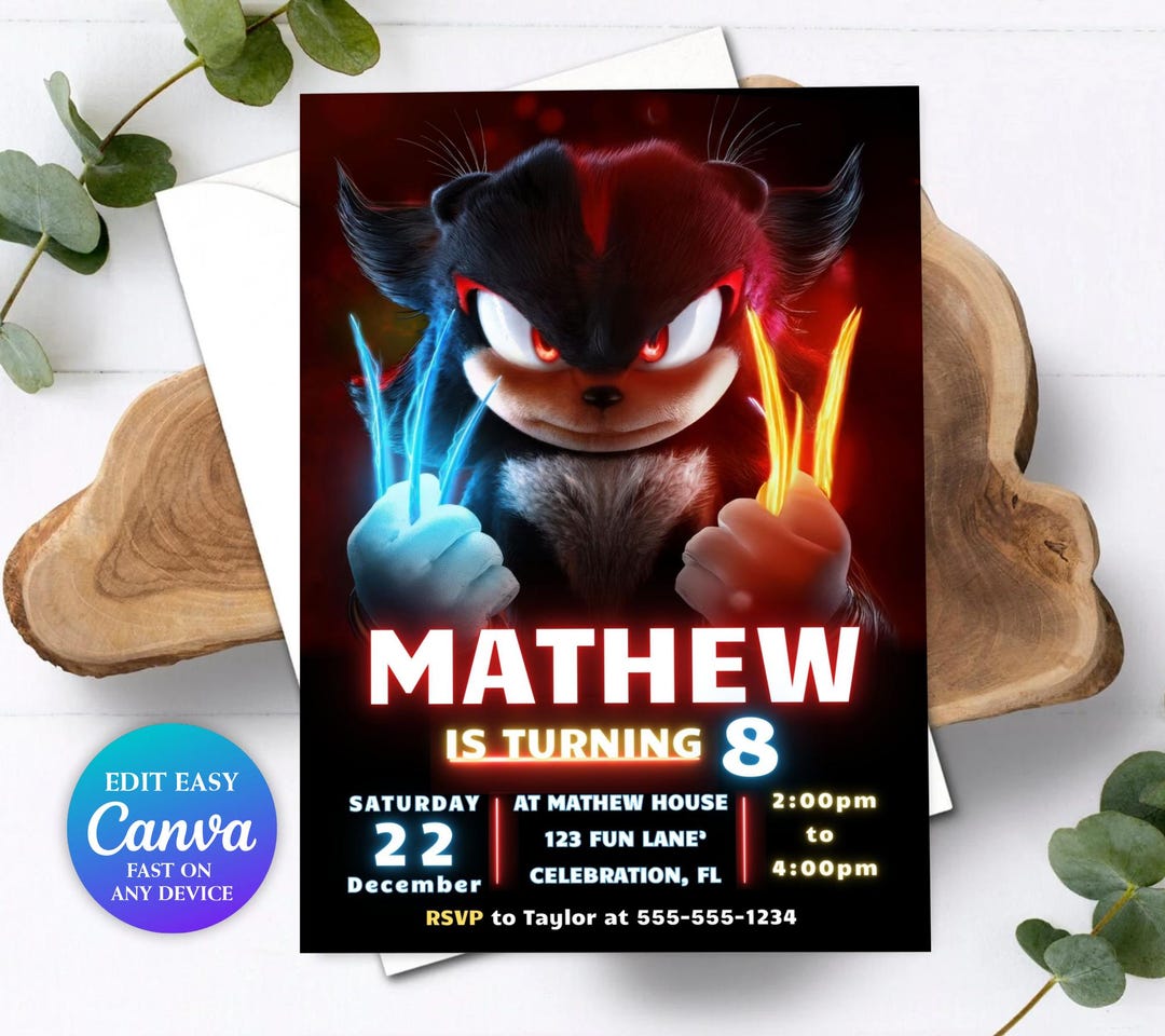 Invitación de cumpleaños de Shadow x Sonic 3 Invitación de cumpleaños ...