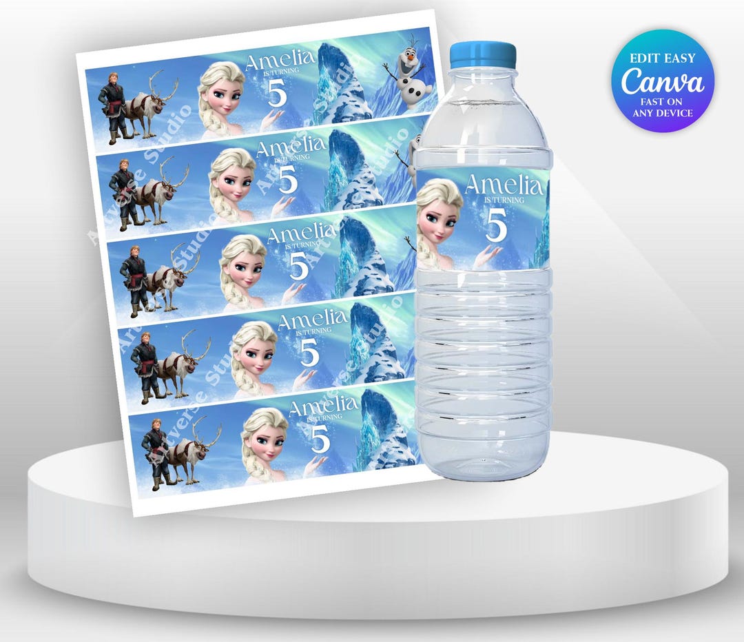 Elsa Birthday Bottle Label Frozen Party Girl 4th Birthday Party Favor ...