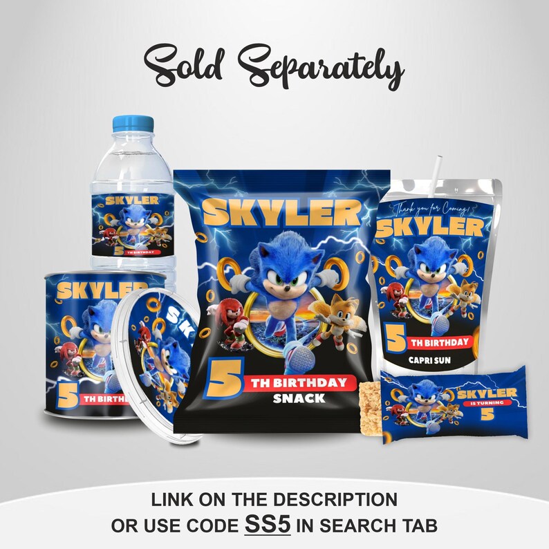 Sonic 3 Birthday Chip Bag Label Super Hedgehog Party Boy 5th Birthday ...