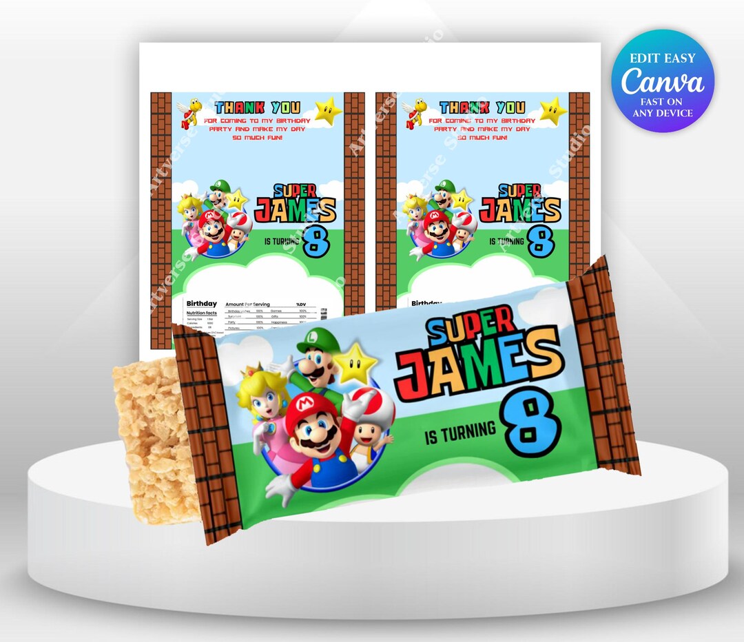 Mario Bros Party Rice Krispies Label Mario Theme Party Super Mario ...