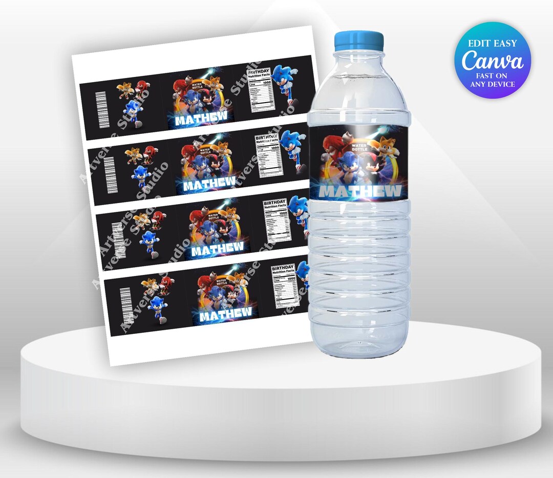 Sonic Birthday Bottle Wrapper Label Sonic Hedgehog Party 5th Birthday ...