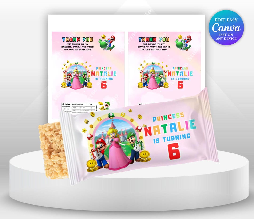 Princess Peach Party Rice Krispies Label Mario Theme Party Super Mario ...