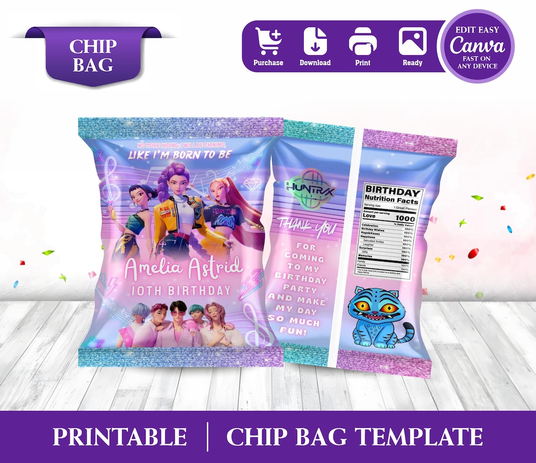 Chip Bag Label Kpop Demon Hunter Party Favor Label Kpop Anime Theme ...