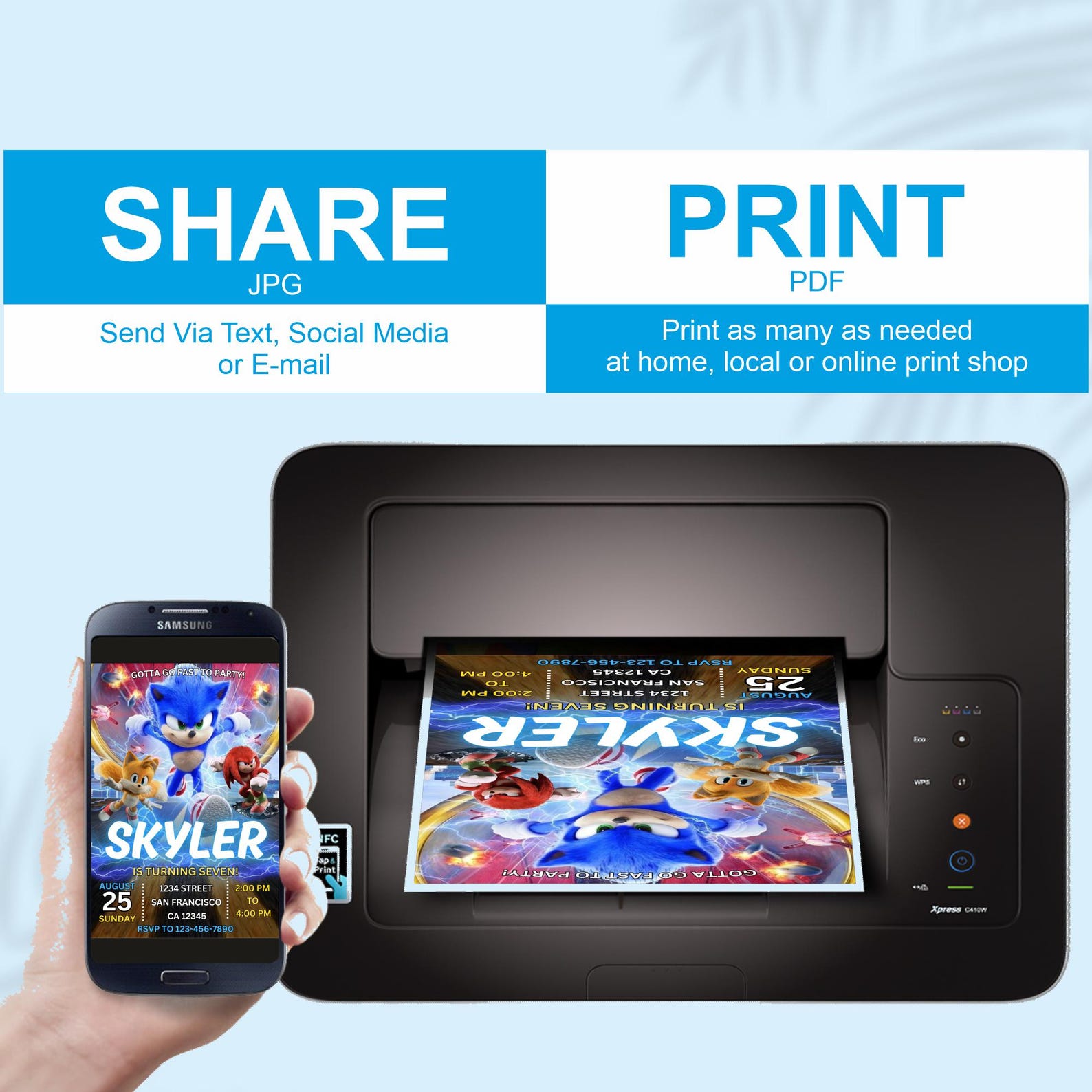 Sonic 3 Birthday Invitation Super Hedgehog Party Boy 7th Birthday ...