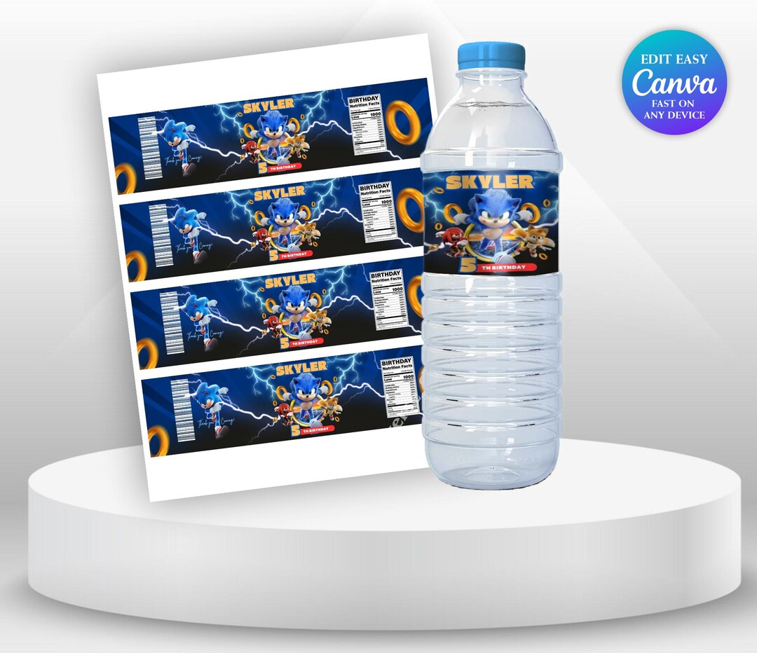 Sonic Birthday Bottle Wrapper Label Sonic Hedgehog Party 5th Birthday ...