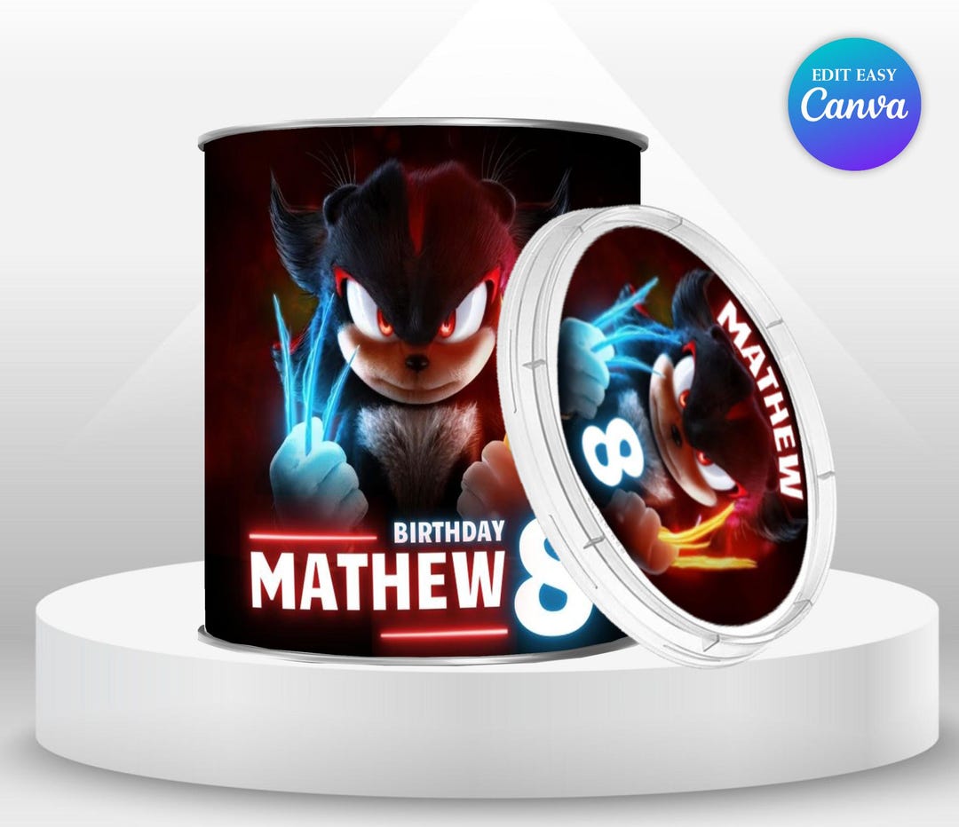 Shadow X Sonic 3 Birthday Pringle Label Super Hedgehog Party Boy 5th ...