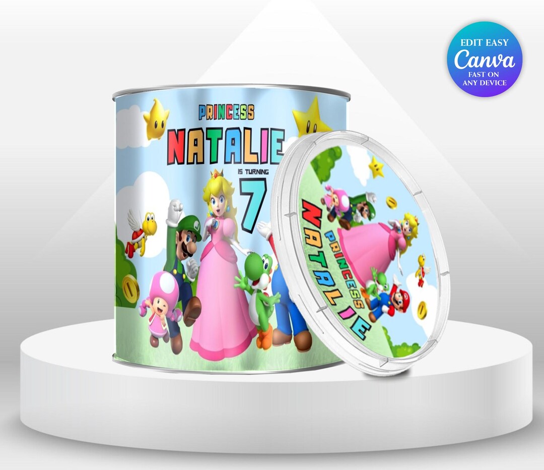 Princess Peach Party Pringle Label Mario Theme Party Super Mario Invite ...