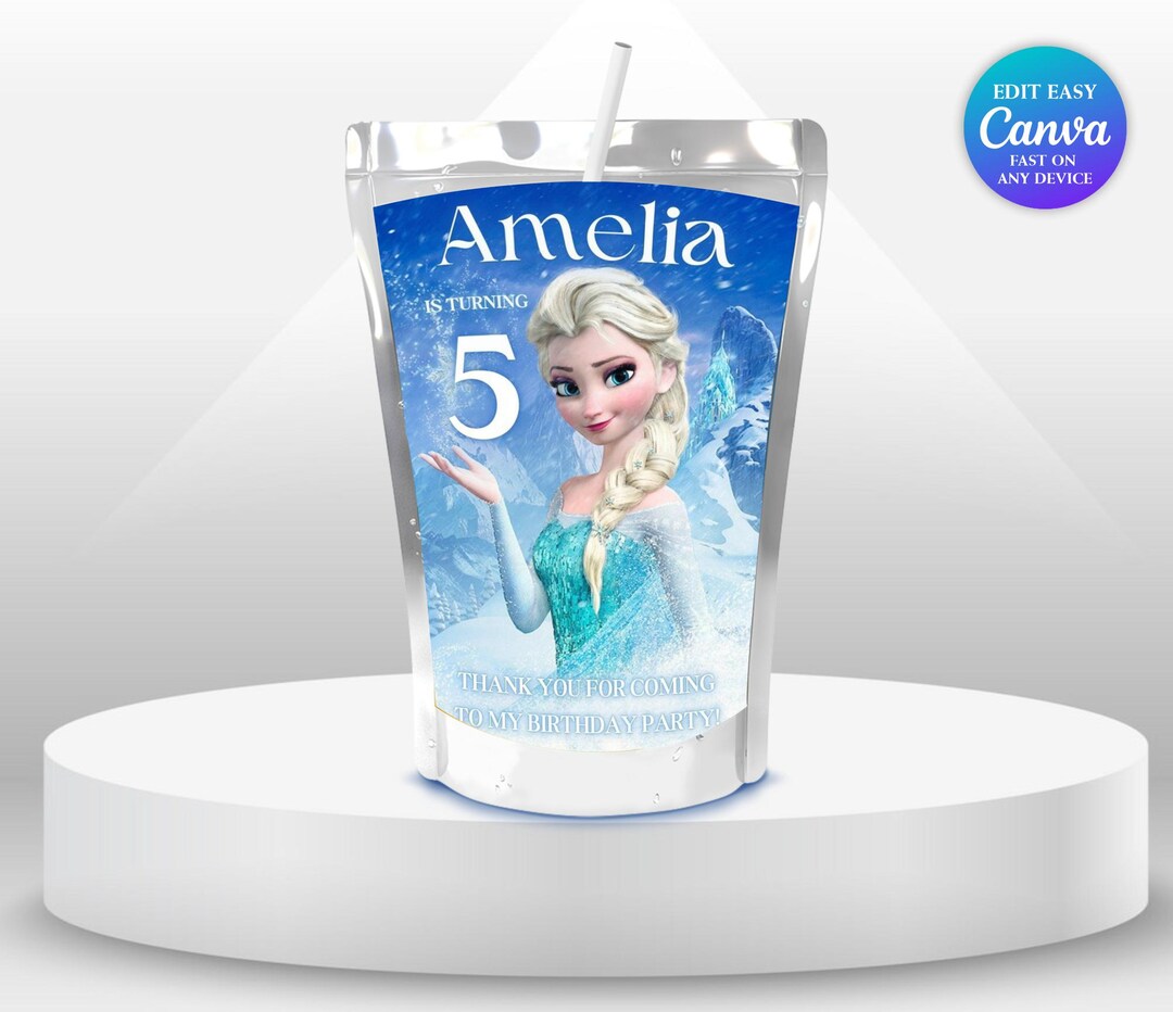 Elsa Birthday Juice Pouch Label Frozen Party Girl 4th Birthday Party ...