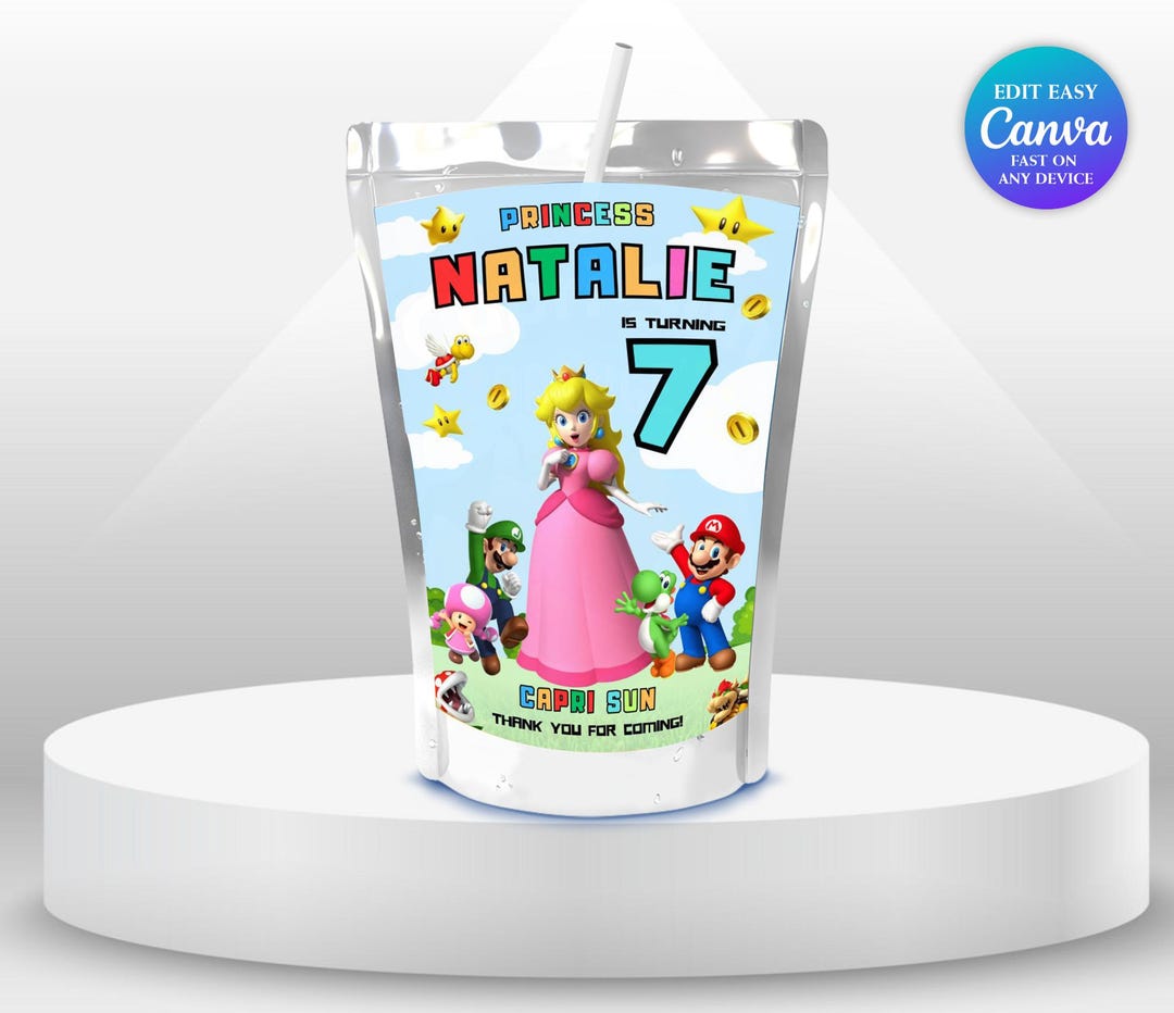 Princess Peach Party Capri Sun Label Mario Theme Party Super Mario ...
