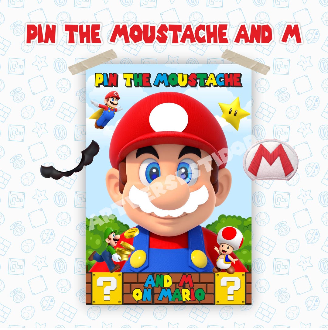 Pin the Moustache Mario Birthday Super Mario Bros Party Boy Birthday ...