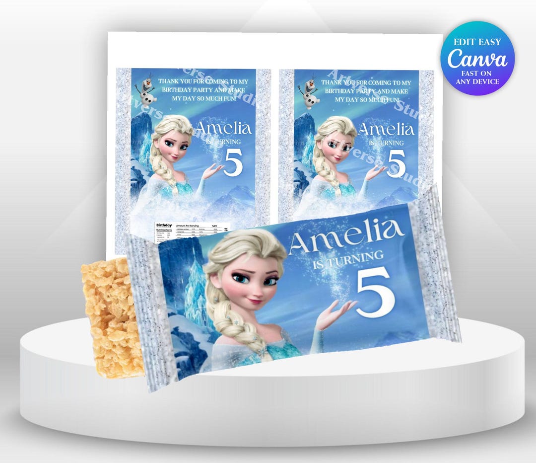 Elsa Birthday Rice Krispies Label Frozen Party Girl 4th Birthday Party ...