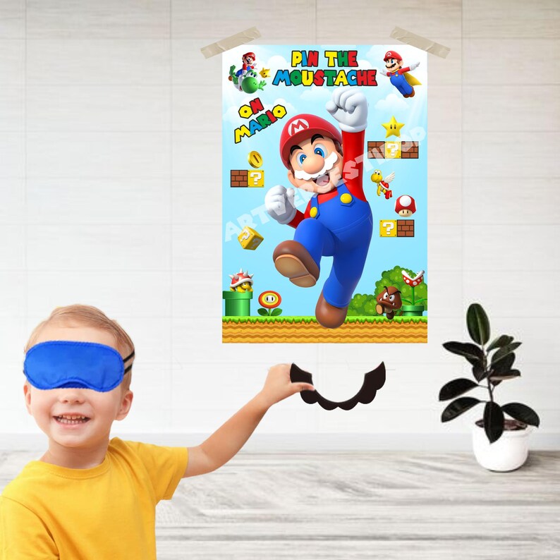 Pin the Moustache Mario Birthday Super Mario Bros Party Boy Birthday ...