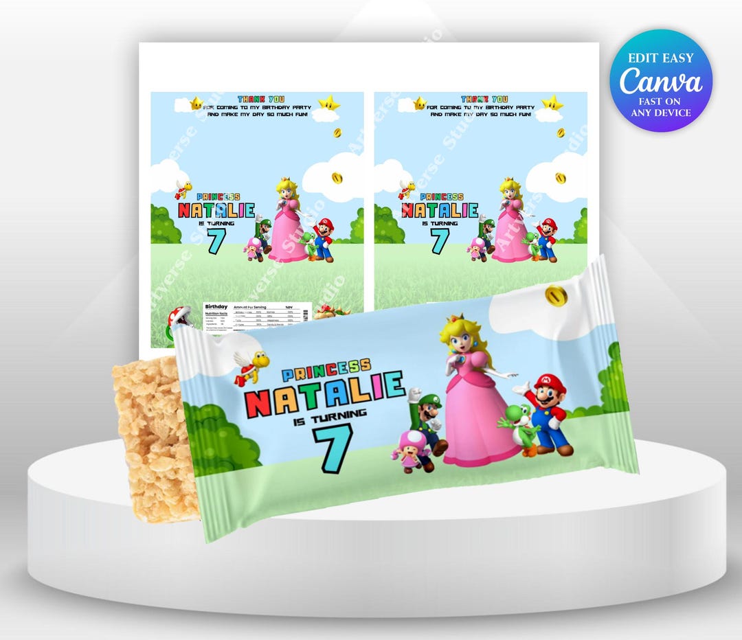 Princess Peach Party Rice Krispies Label Mario Theme Party Super Mario ...