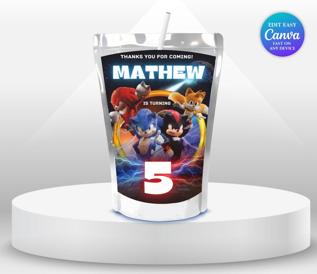 Sonic 3 Geburtstag Juice Pouch Label Super Igel Party Boy 5. Geburtstag ...