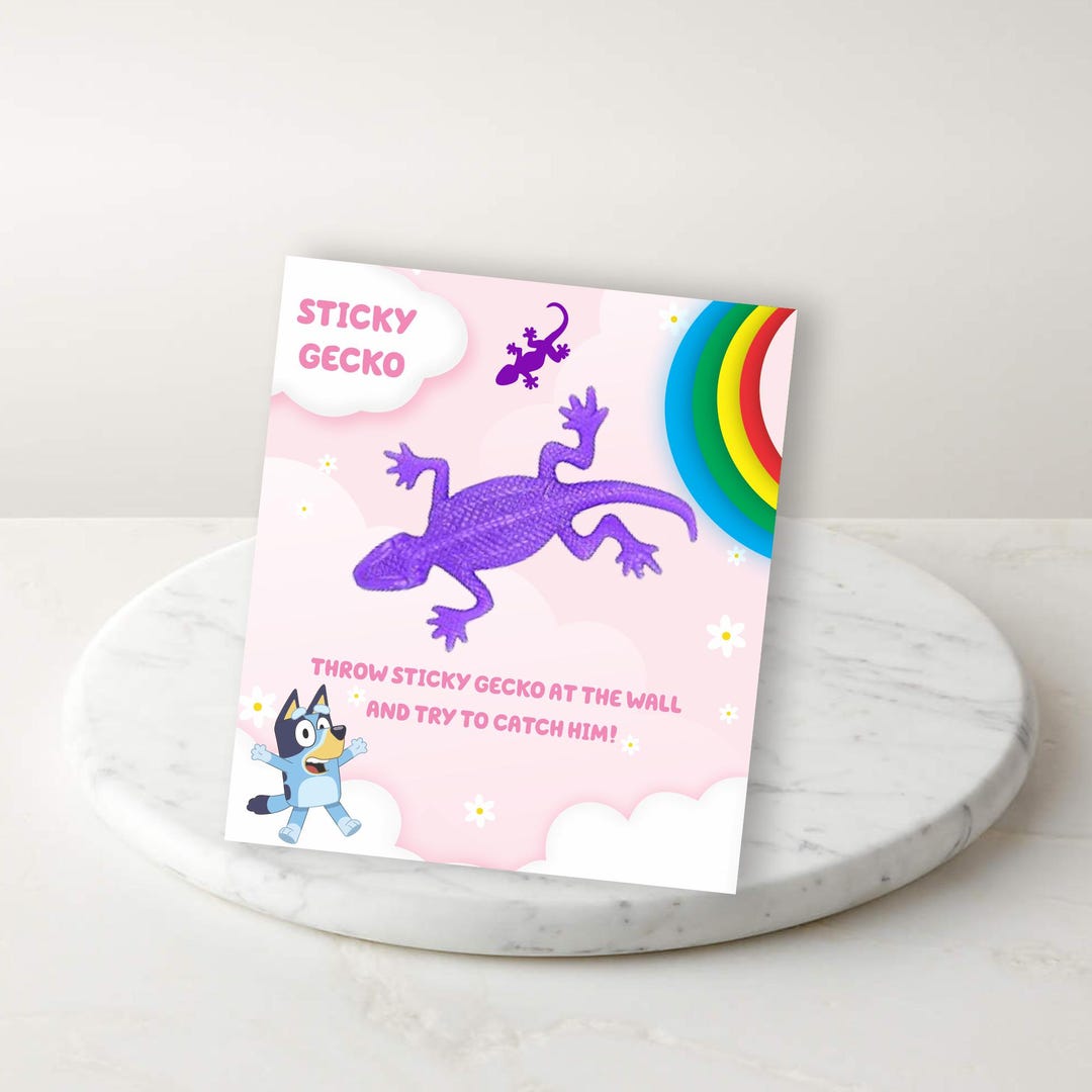 Pink Sticky Gecko Party Favor Printable Girl Birthday Treat Bundle Blue ...