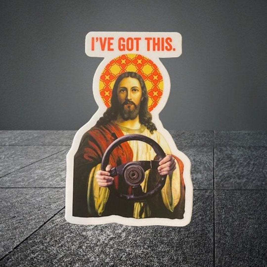 Jesus Take the Wheel Funny Meme Vinyl Sticker Laptop Sticker, Water ...