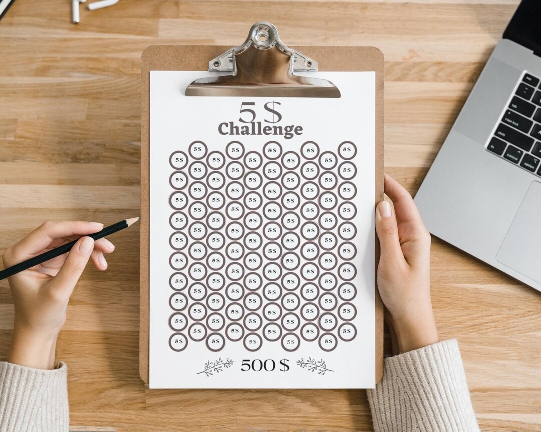 Digital Five Dollar Challenge Tracker | Budget and Save Effortlessly Dollar Savings Challenge ...