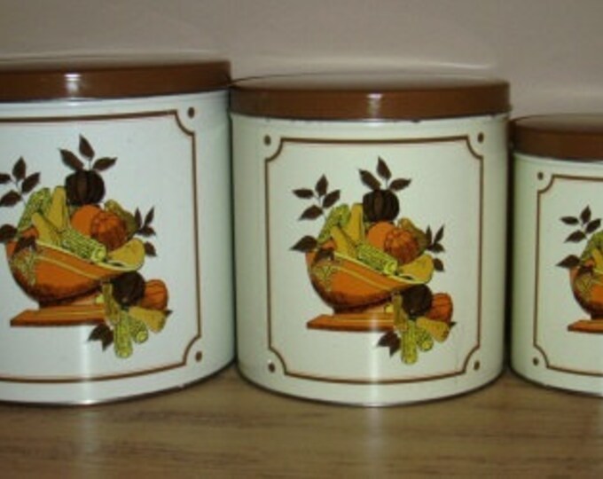 Vintage Tinware ... Set of THREE Golden HARVEST CANISTER Set ...