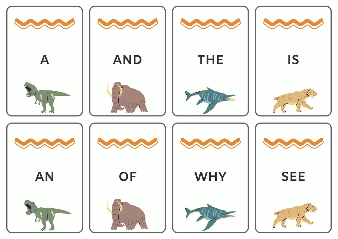 Prehistoric Animal Sight Word Flashcards - Etsy
