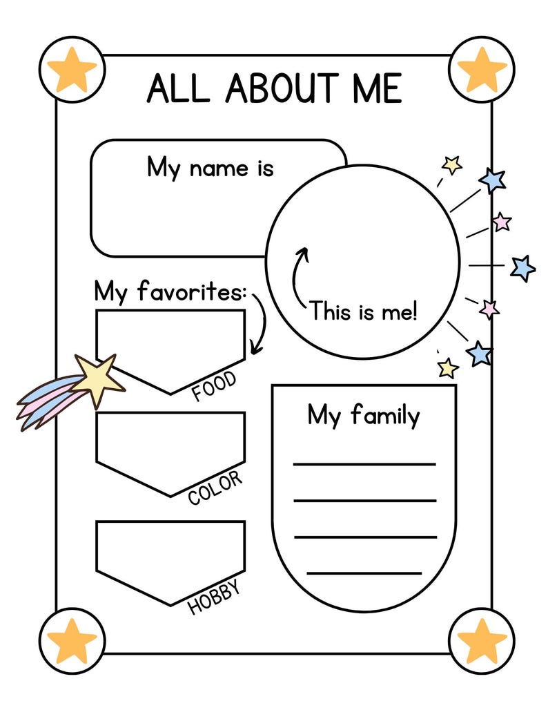 Shooting Star All About Me Worksheet - Etsy