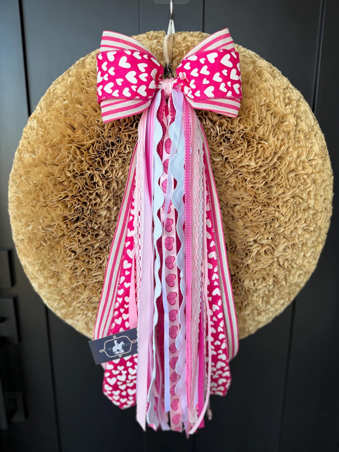 Valentine Heart Wreath Bow With Ribbon Tails | Pink Valentine Door ...