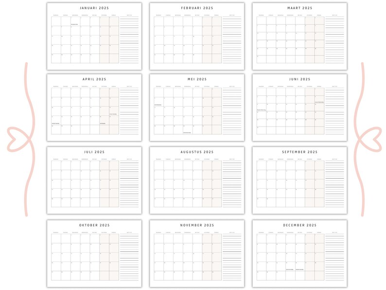 Printable Dutch Calendar 2025 Minimalist Monthly Calendar A4 Printable ...