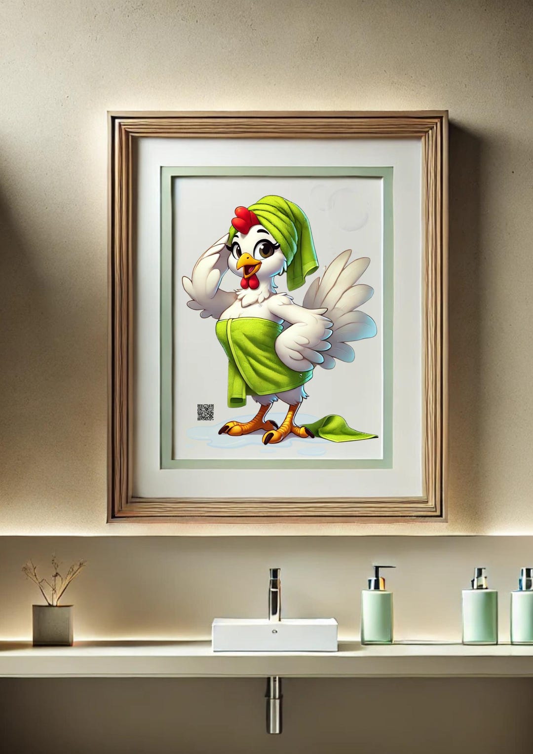 Lustiges Hühner-poster | Comic-hühnerdame in Limegreen | Bade-huhn Mit ...